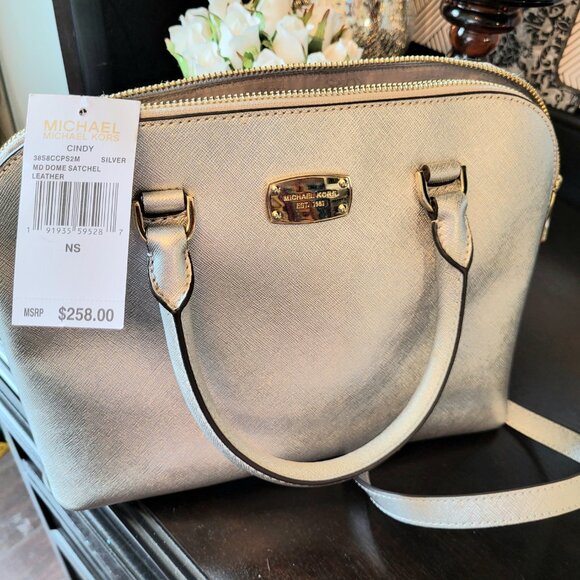 Michael Kors | Bags | Nwt Micheal Kors Cindy Silver Satchel Leather ...